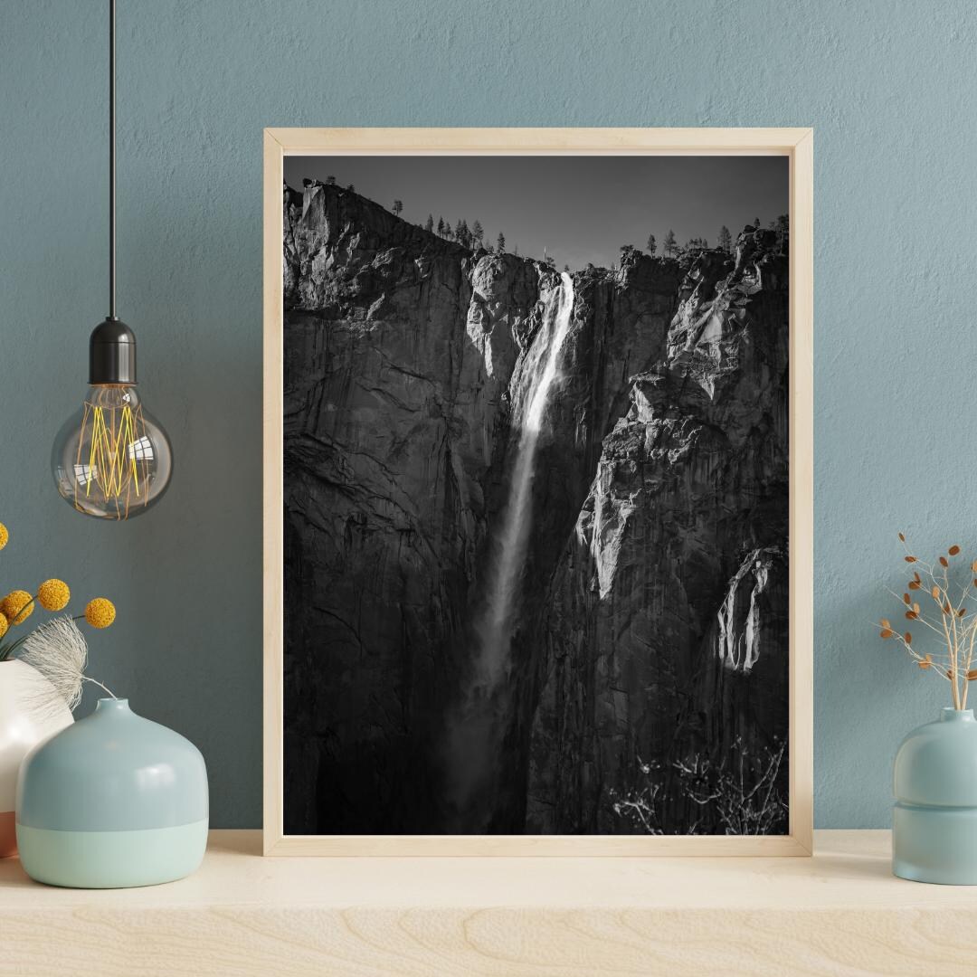 Ribbon Falls Black and White Yosemite Photograph, National Park ...