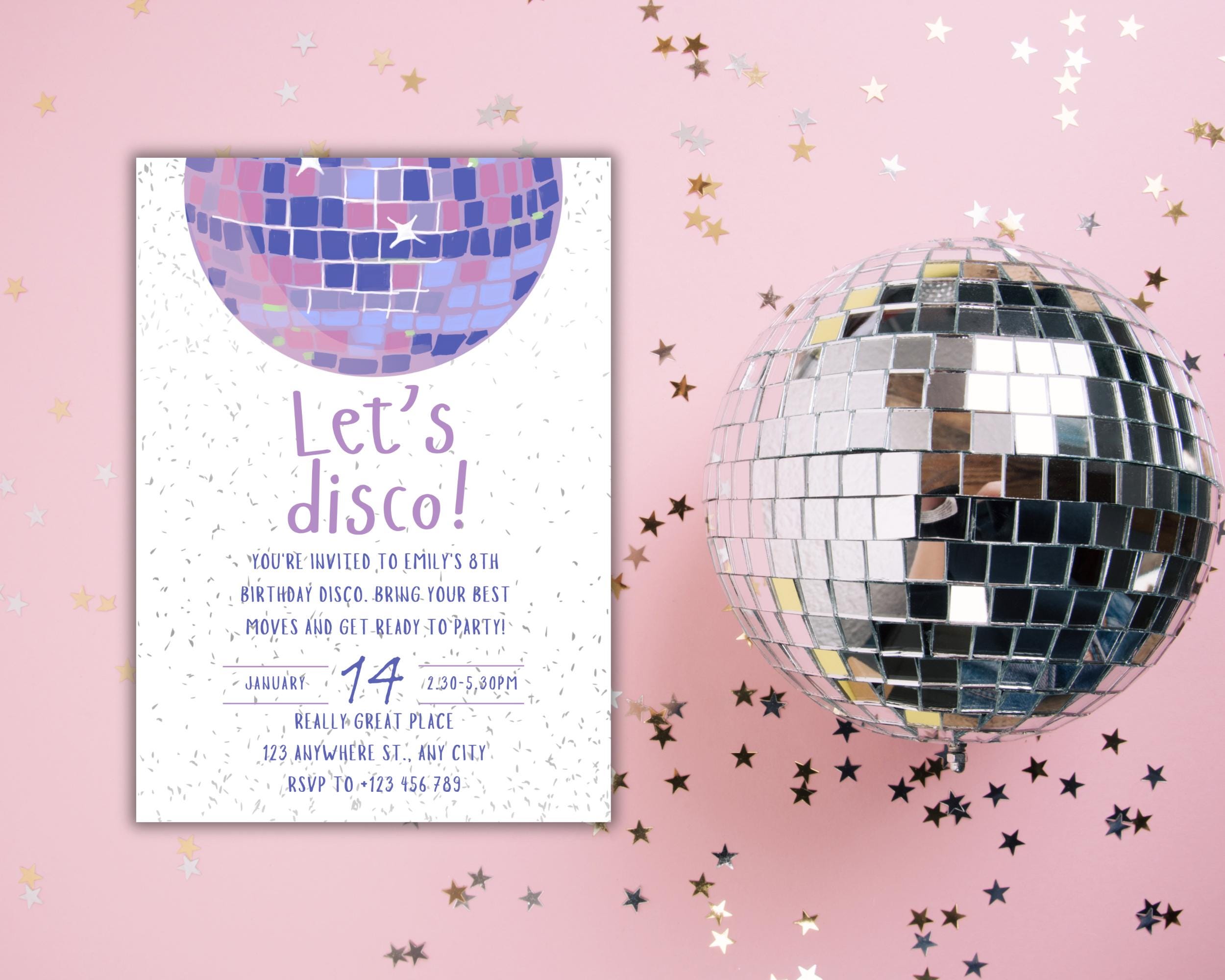 Purple Disco Ball Birthday Invitation | Kids Editable Dance Party ...