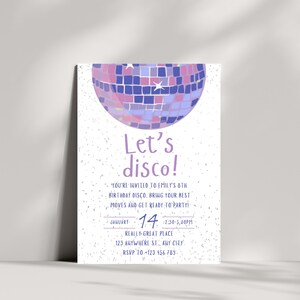 Purple Disco Ball Birthday Invitation | Kids Editable Dance Party ...