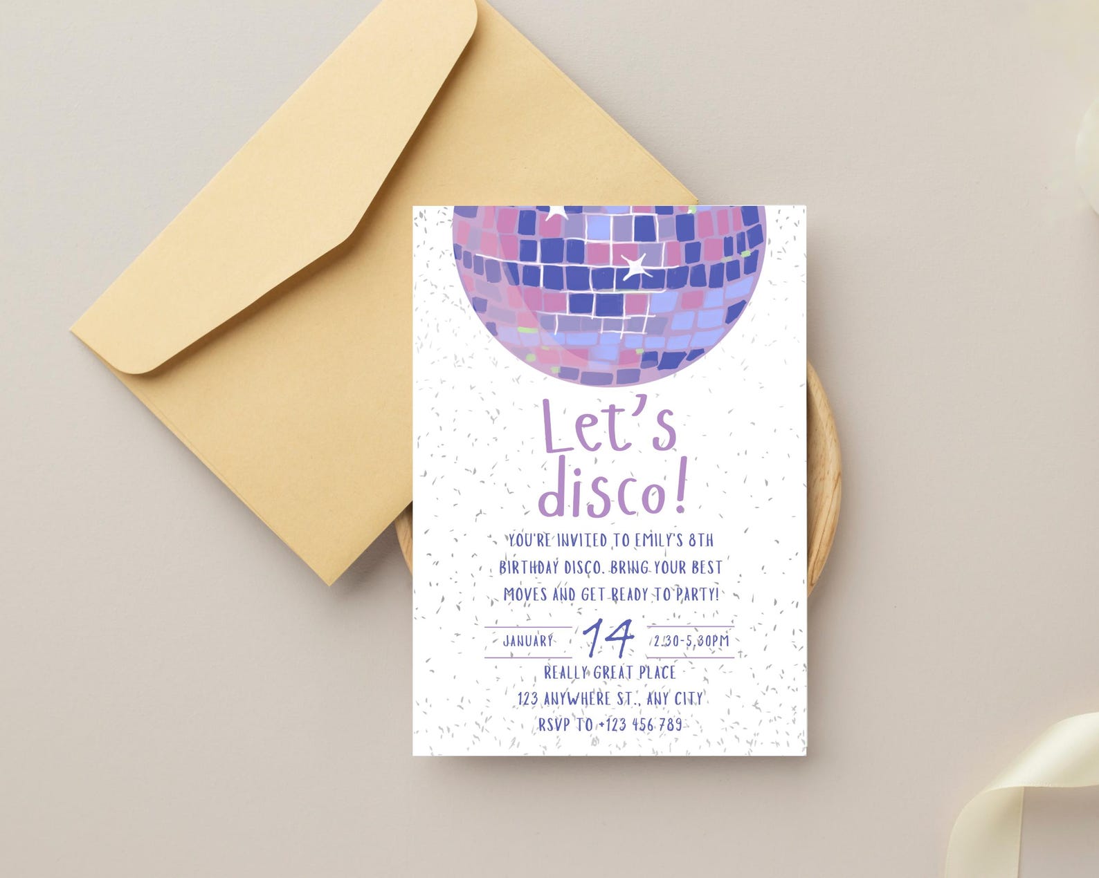 Purple Disco Ball Birthday Invitation | Kids Editable Dance Party ...