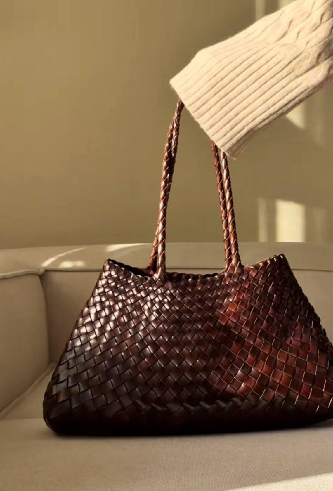 Handcrafted Woven Leather Tote Bag, Hand Woven Ladies HOBO Bag,summer ...