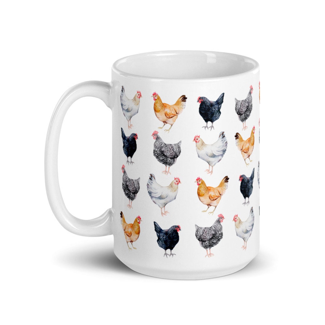 Chicken Hen Mug 15oz Large Sized White Ceramic | Right Left Handed ...