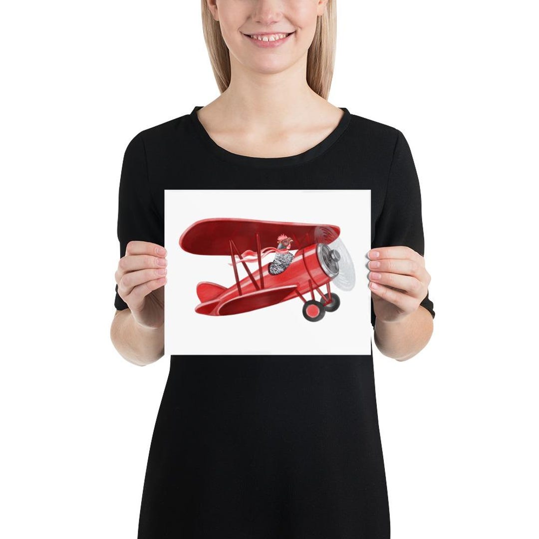 Chicken Airplane Poster Flying | Funny Pilot Art - Etsy
