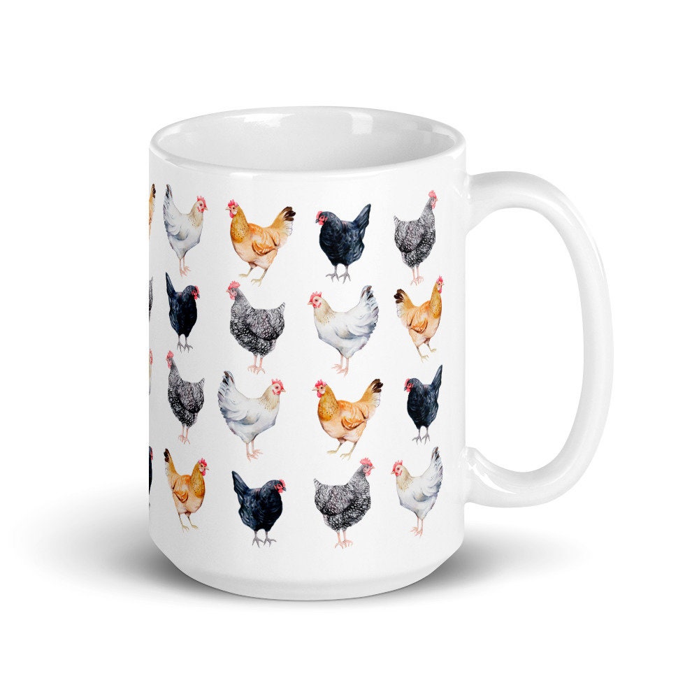 Chicken Hen Mug 15oz Large Sized White Ceramic Right Left - Etsy