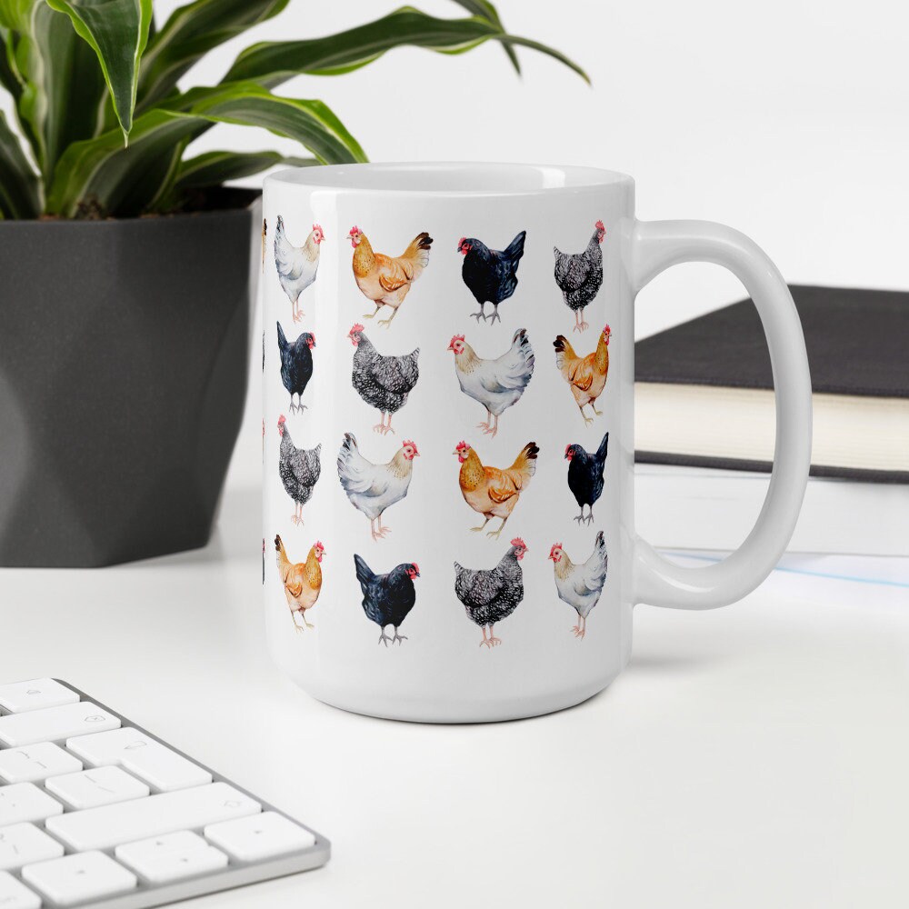Chicken Hen Mug 15oz Large Sized White Ceramic Right Left - Etsy