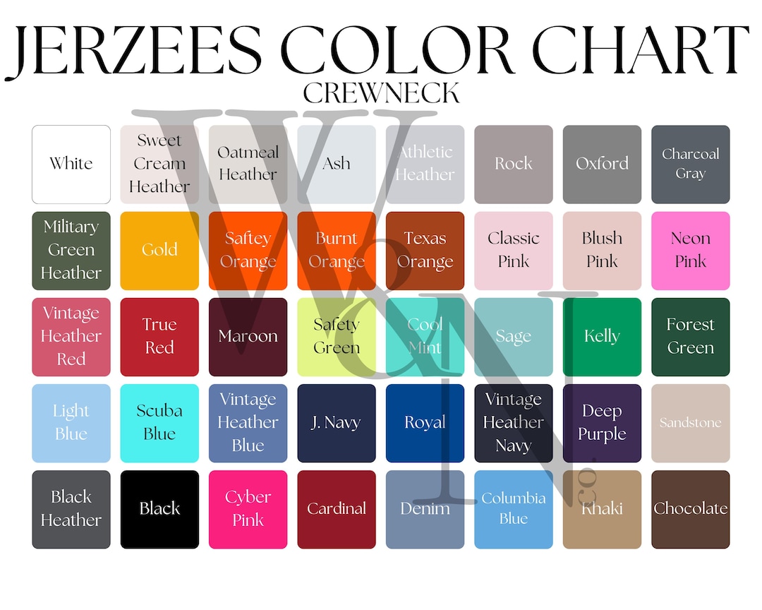 Jerzees Nublend Fleece Crewneck Color Guide, Jerzees Color Chart ...