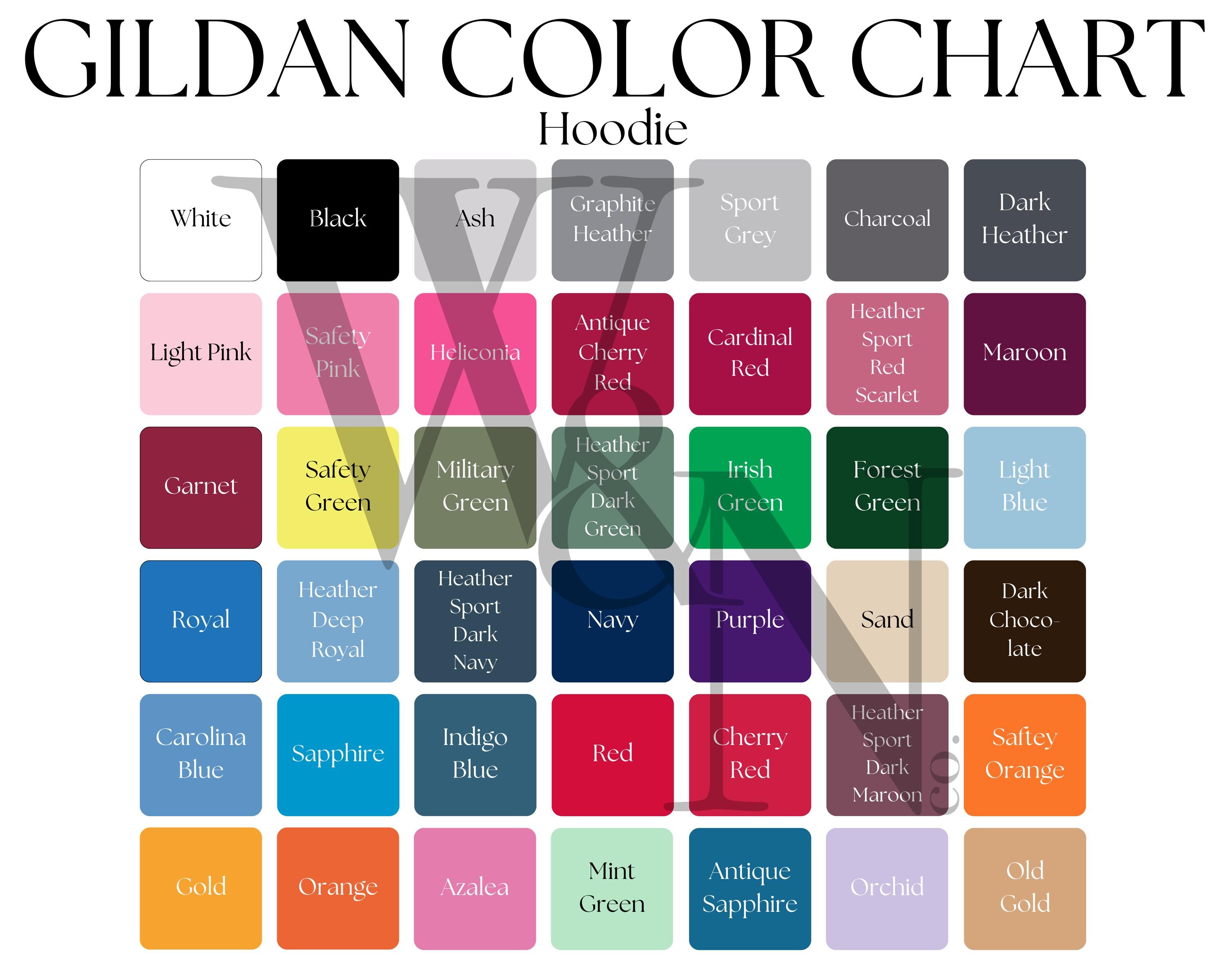 Gilden G185 Color Guide, Gilden Hoodie Sweatshirt Color Chart, Gilden ...