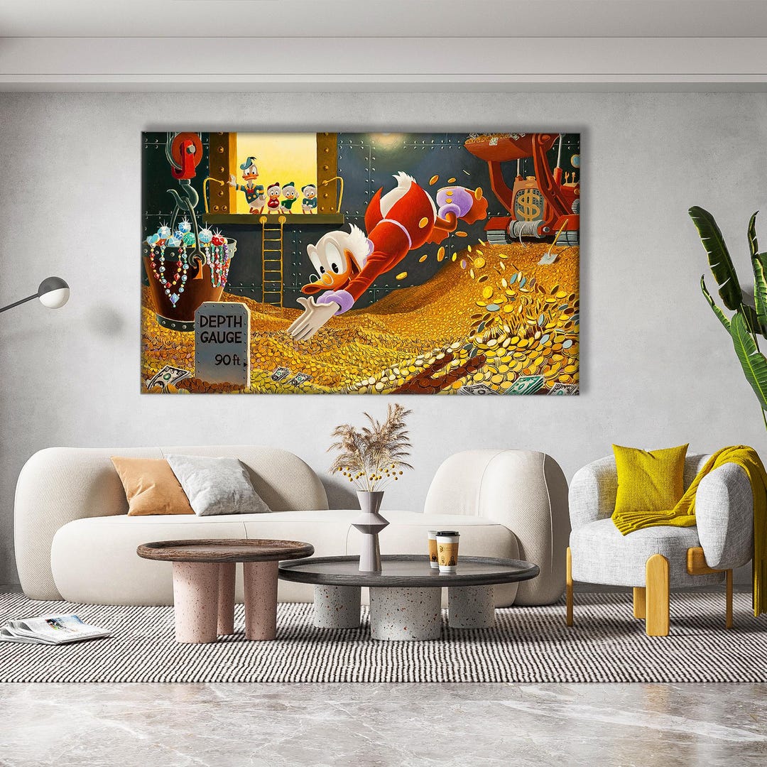 Scrooge Mc Duck Uncle Diving for Money Canvas Wall Dekoru, Scrooge Mc Duck Alec Wall Art, Mc ...