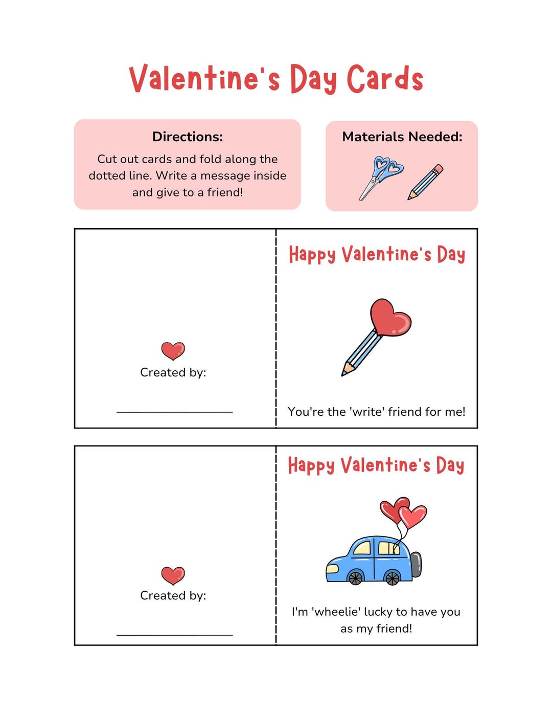 Valentine's Day Mini Cards - Printable for Kids Grades 2-3 - Etsy