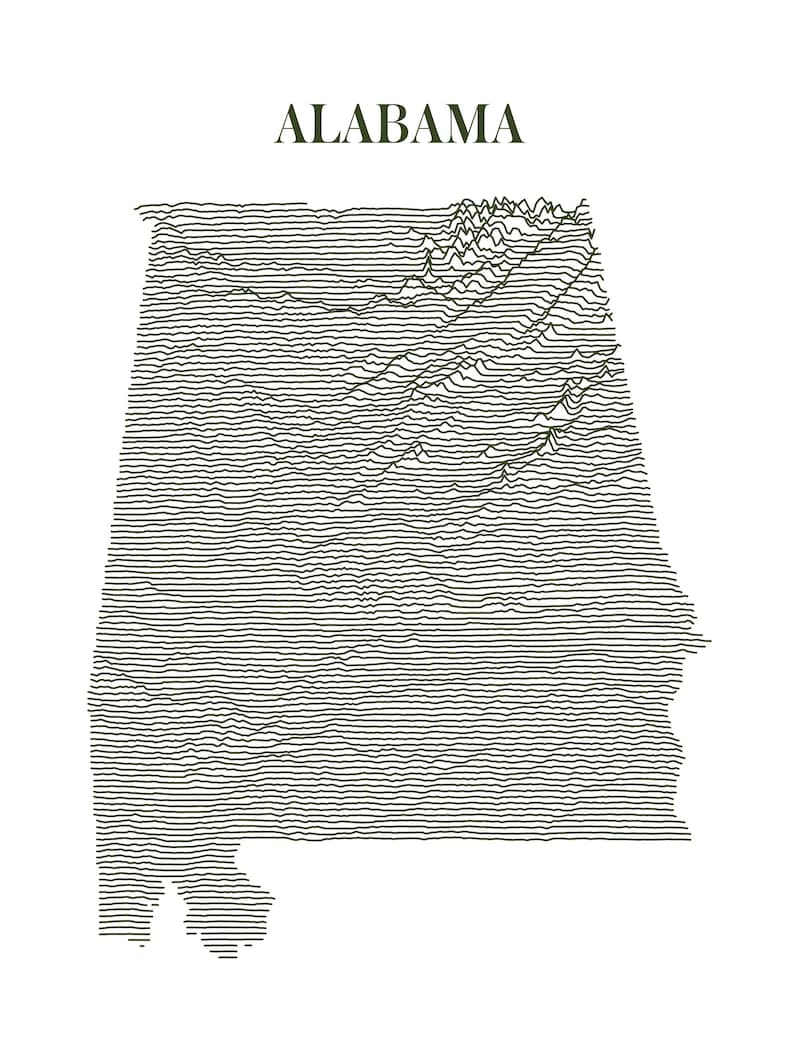 Alabama Ridgeline Plot SVG Digital Download | Topographic Contour Lines ...