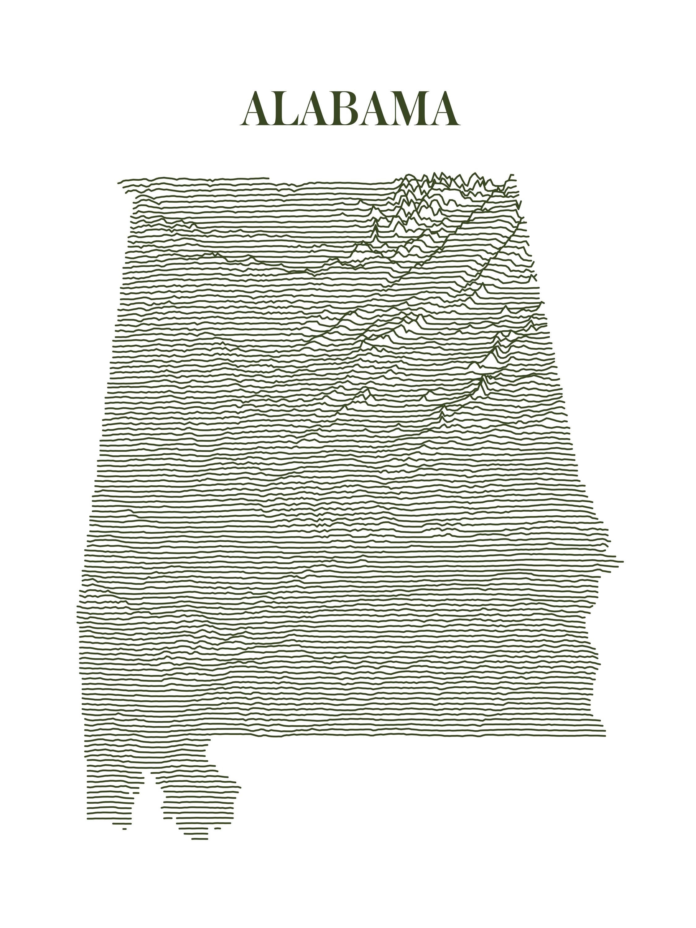 Alabama Ridgeline Plot SVG Digital Download | Topographic Contour Lines ...