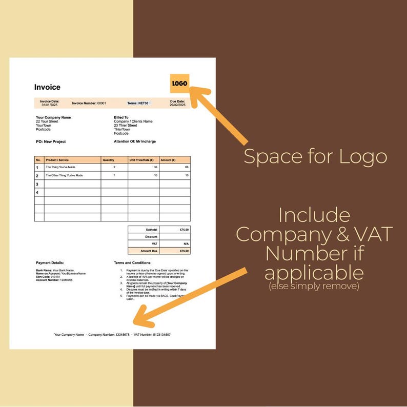 Business Invoice Template | Editable Word DOCX Google Docs | Self ...