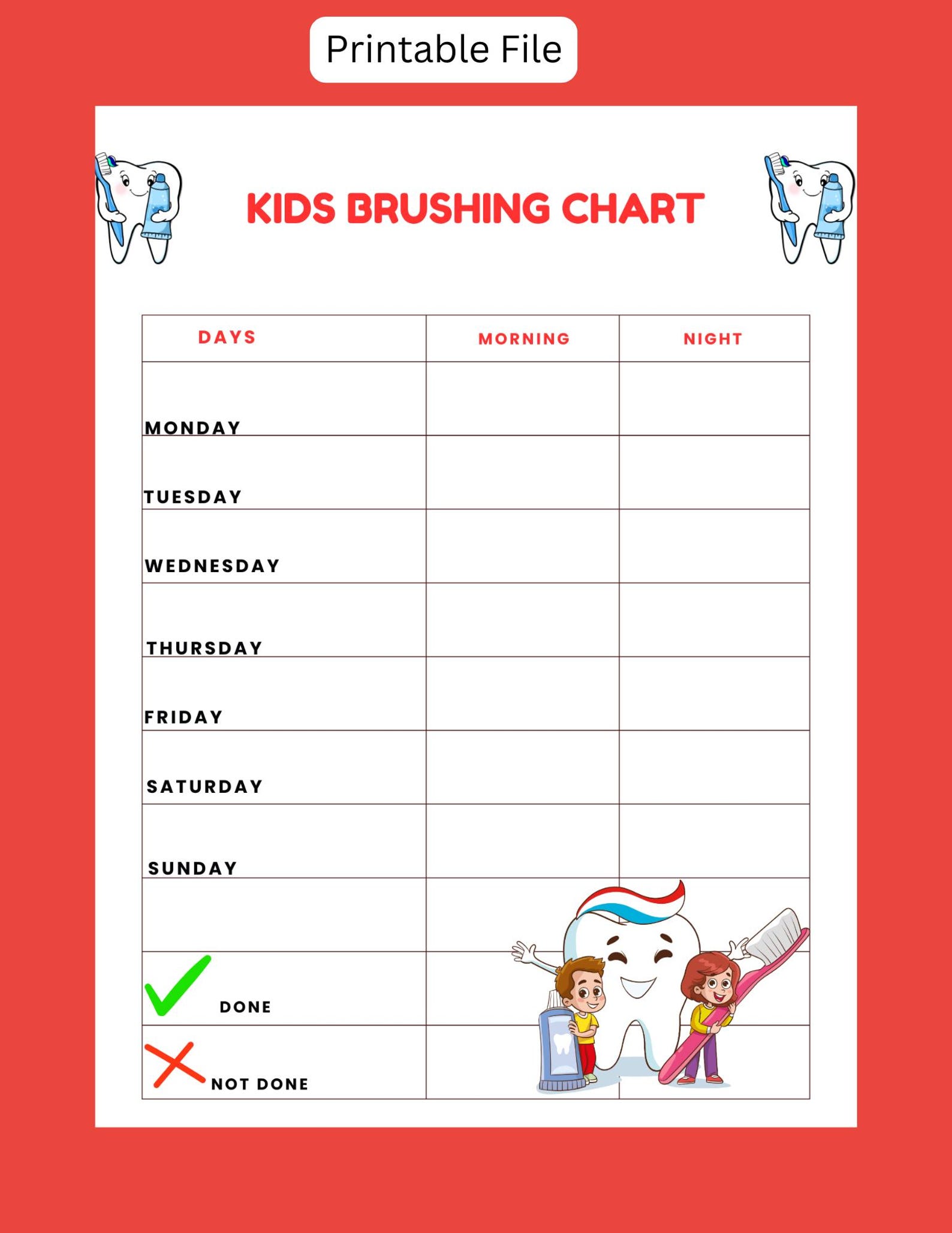 Printable Kids’ Teeth Brushing Chart - Etsy