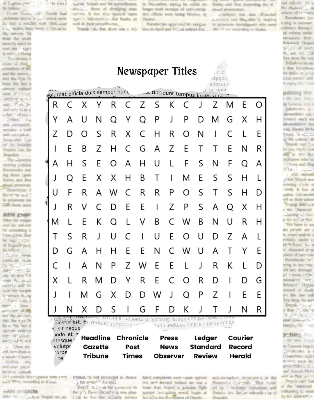 3 Bundle Word Search Puzzles, Newspaper Related, Weather Search Puzzle ...