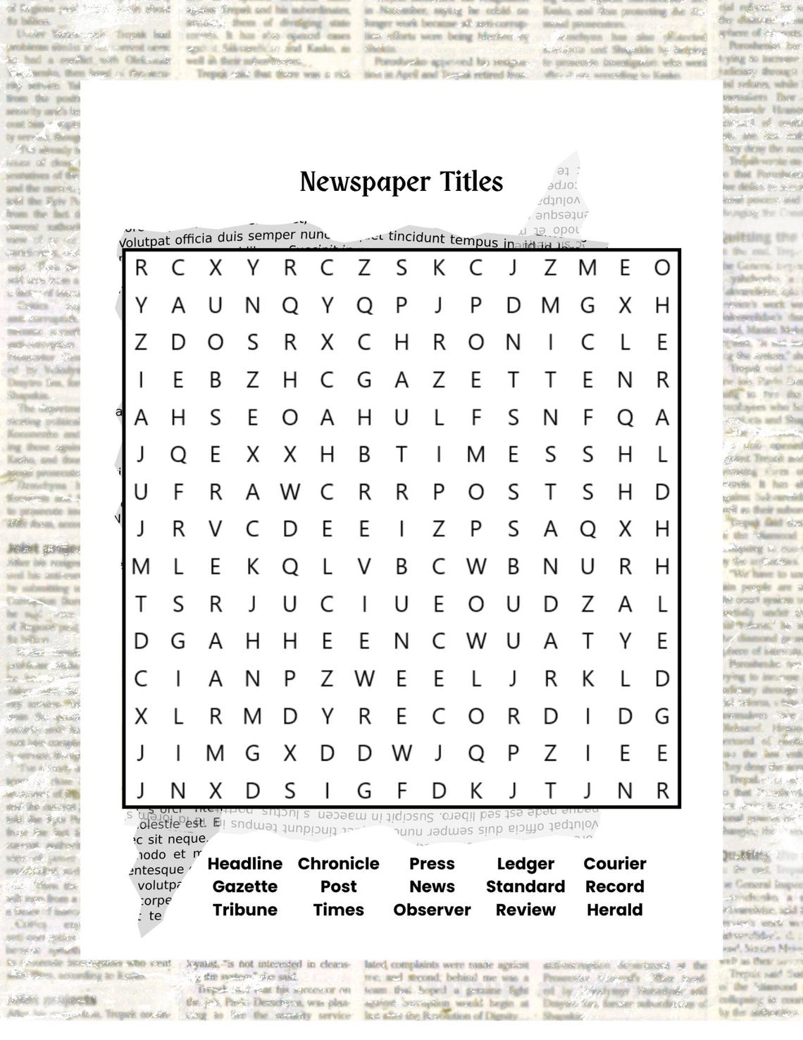 3 Bundle Word Search Puzzles, Newspaper Related, Weather Search Puzzle ...