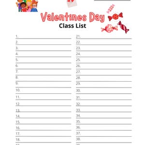 Valentine Class List, Kids' Valentine List, School Valentine List ...