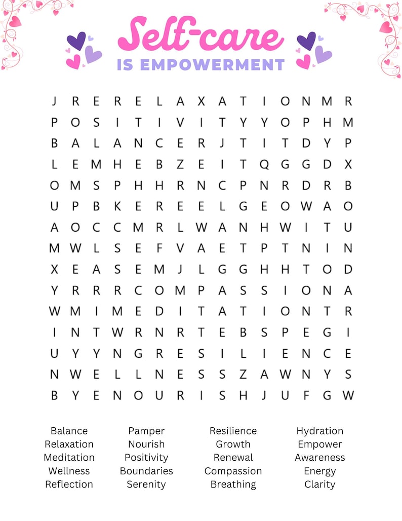 Word Search Puzzle, Self-care, Puzzle, Download Puzzle, on the Go ...