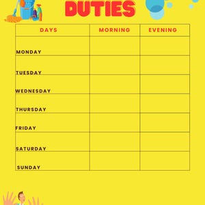Printable Weekly Duties Chart - Etsy