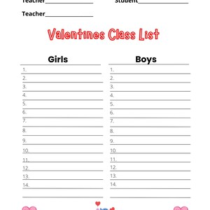 Valentine Class List and Coloring Sheet, Girl and Boy Class List ...
