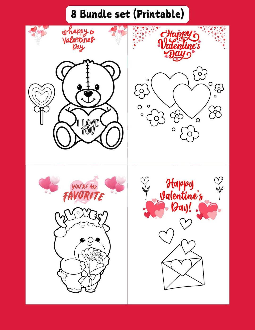 8 Bundle, Coloring Page, Valentine Day Coloring, Bundle Coloring Pages ...