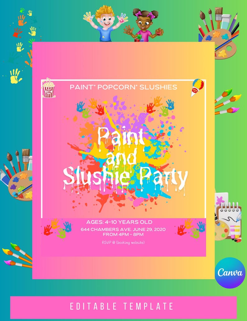 Editable Paint Party Flyer, Editable Templates, Event Flyer, Kids ...