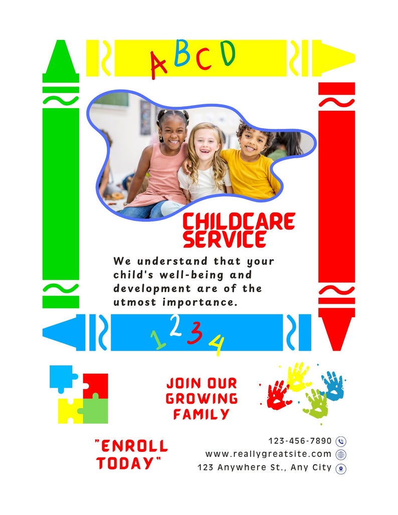 Childcare Flyer, Editable Flyer, Template, Kids, Daycare, Print ...