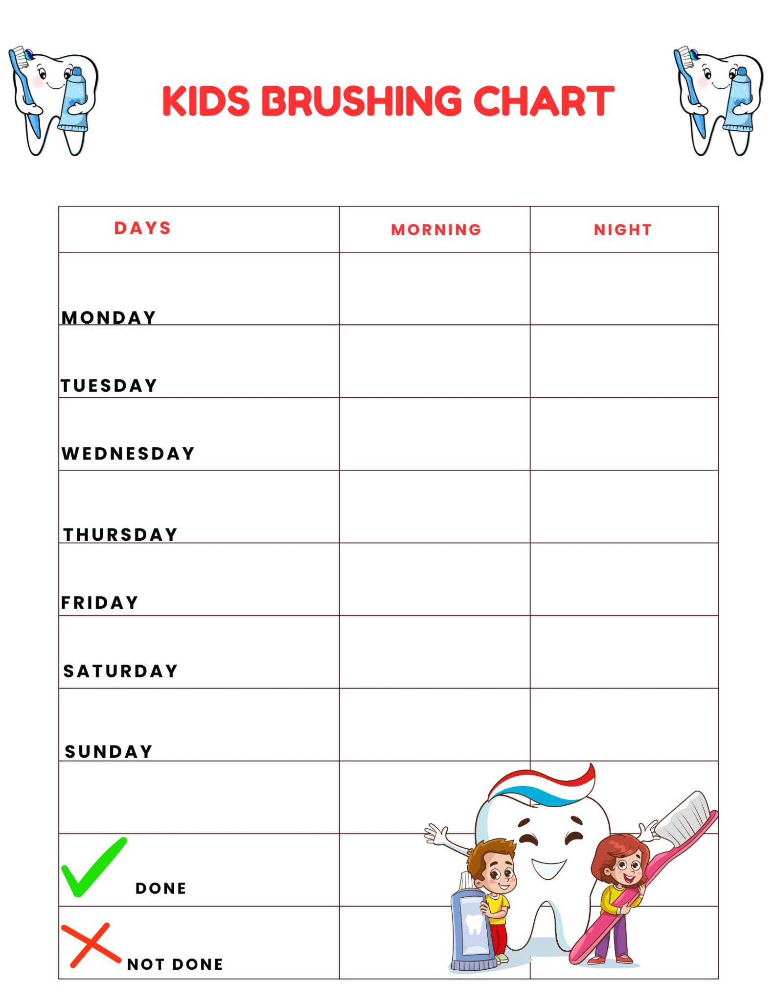 Printable Kids’ Teeth Brushing Chart - Etsy