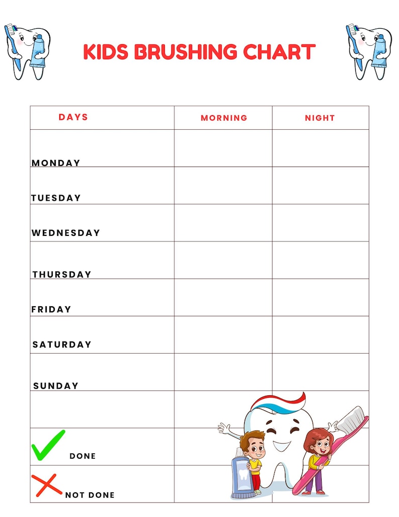 Printable Kids’ Teeth Brushing Chart - Etsy