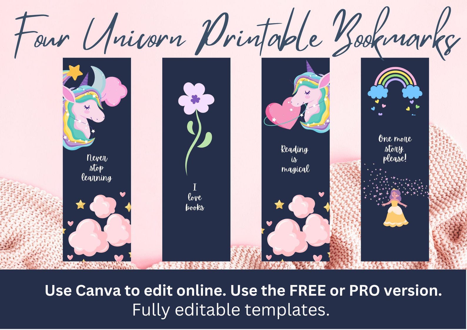 Editable Unicorn Bookmark Digital Download. 4 Cute Pastel Printable ...