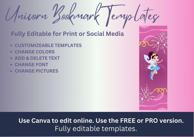Printable Unicorn Bookmark. Cute Pink Fantasy Bookmark. DIY Magical ...