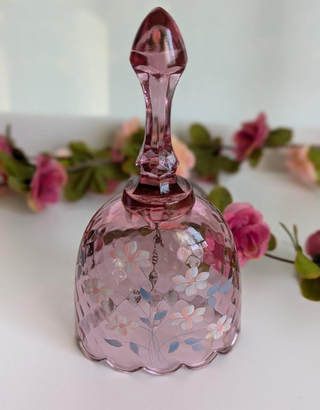 Vintage Hand Painted Pink Bell Signed - Etsy