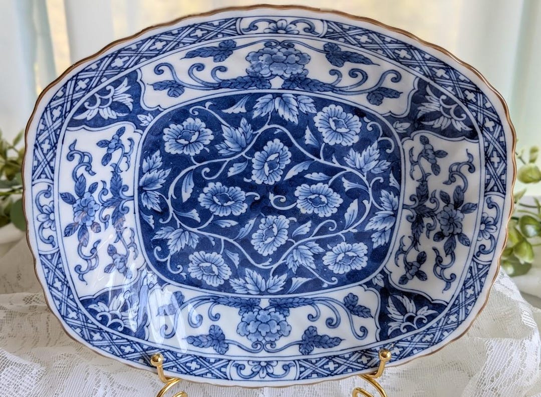 Vintage Blue and White Japan Rectangle Shape Floral Bowl B15 - Etsy
