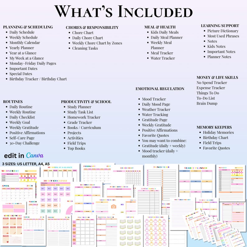ADHD Kids Planner Printable | Executive Function Planner for ADHD ...