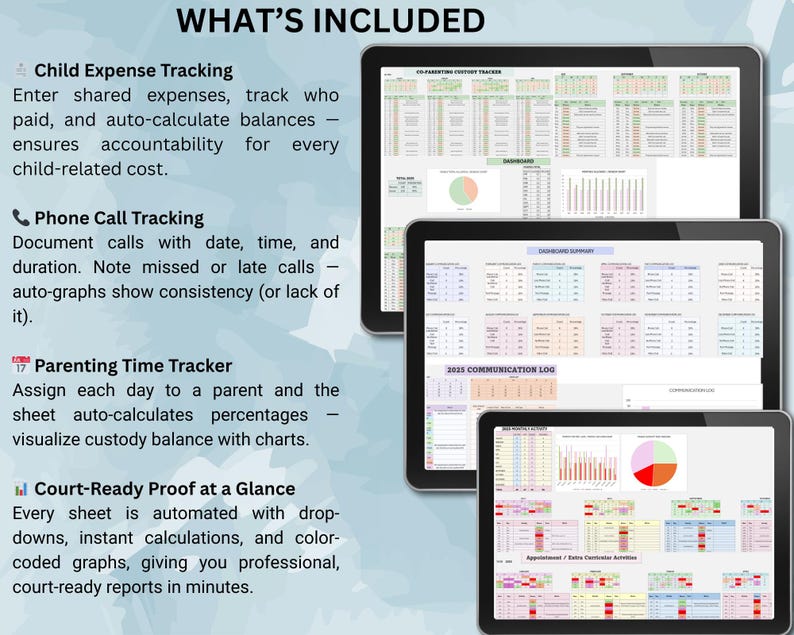 Co-parenting Documentation Bundle | Custody Calendar, Child Support & Expense Tracker ...