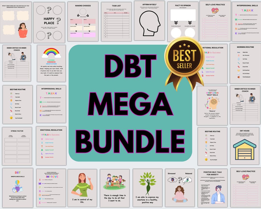 DBT Skills Workbook Bundle | Dialectical Behavior Therapy Worksheets ...