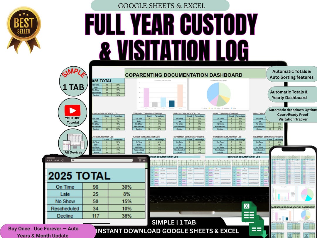 Child Custody Visitation & Access Tracker | Allowed/denied | Auto Color ...