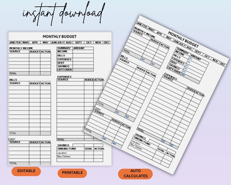 Monthly Budget Planner Printable PDF | A4 Budget Tracker Template ...