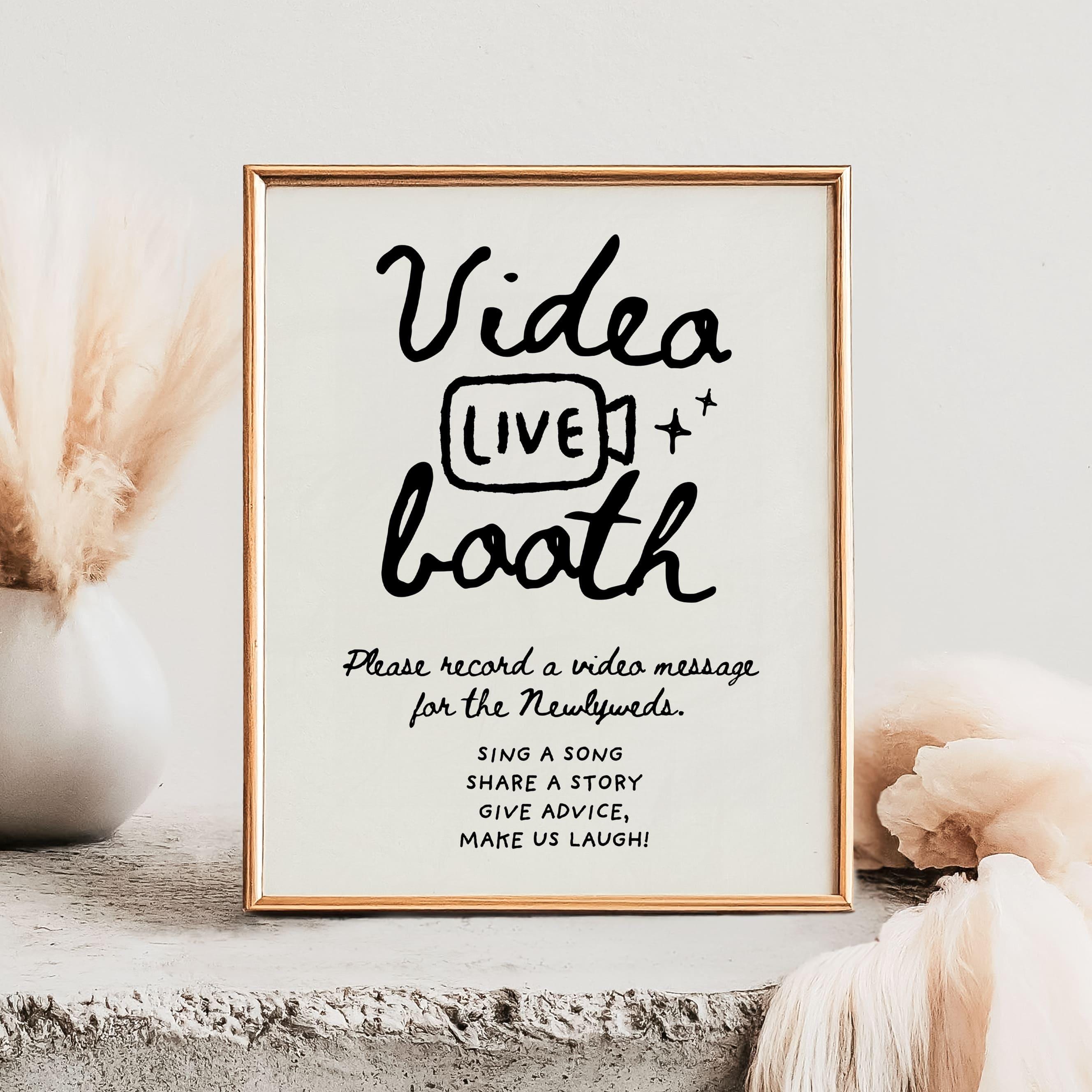 Video Guestbook Message Sign, Video Booth Sign Template, Whimsical Hand ...