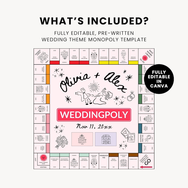 Custom Monopoly Board Games, Wedding Board Game, Printable Monopoly ...