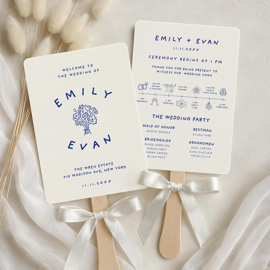 Hand Drawn Wedding Program Fans, Wedding Timeline Fan, Infographic Fan ...