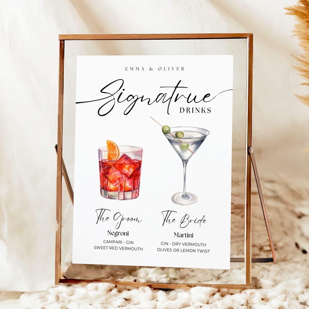 Wedding Bar Signage, Drink Menu Wedding, Wedding Bar Menu, Signature ...