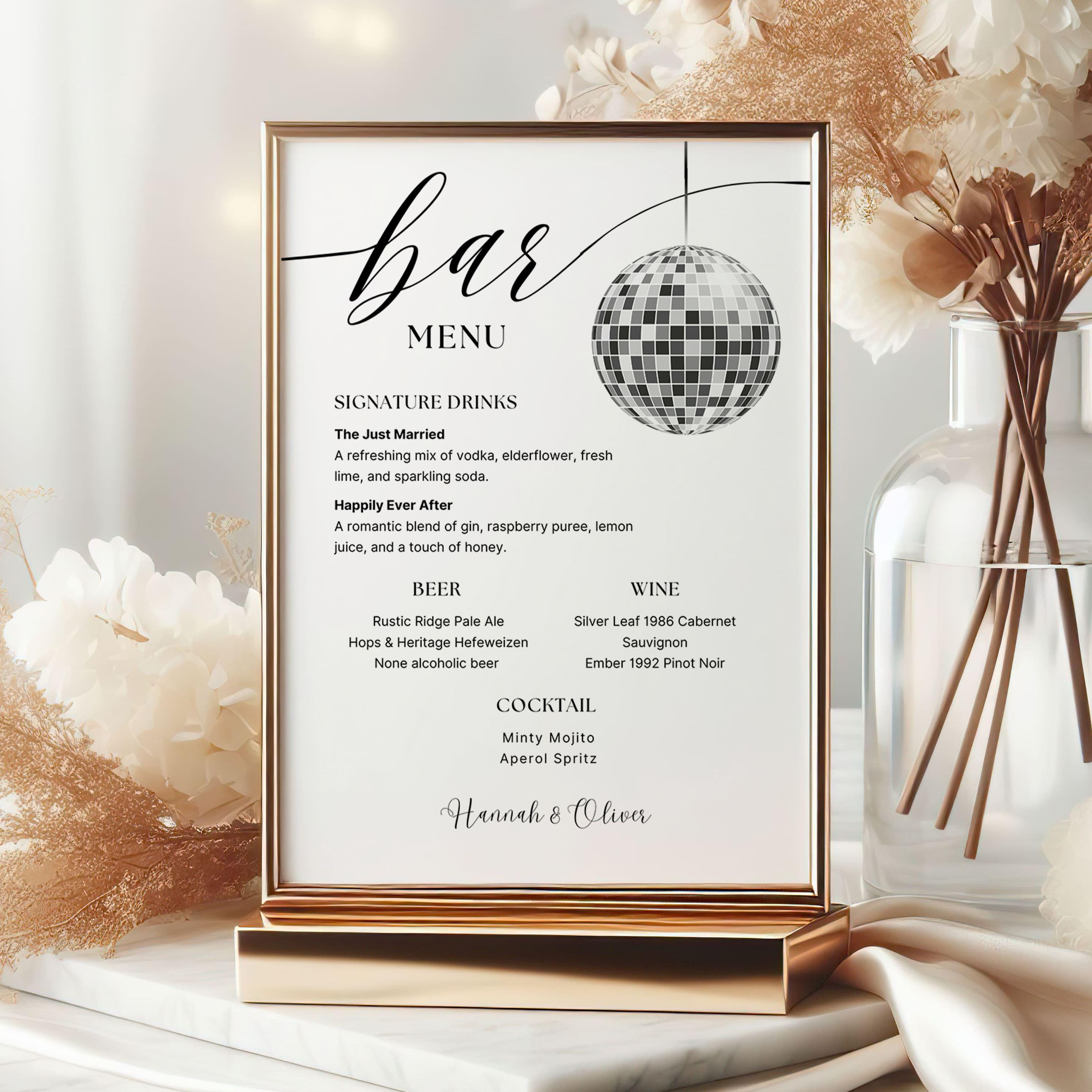 Disco Ball Bar Menu, Wedding Bar Signage, Drink Menu Wedding, Wedding ...