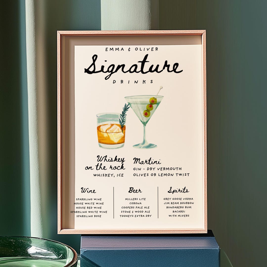 Wedding Bar Signage, Drink Menu Wedding, Wedding Bar Menu, Signature ...
