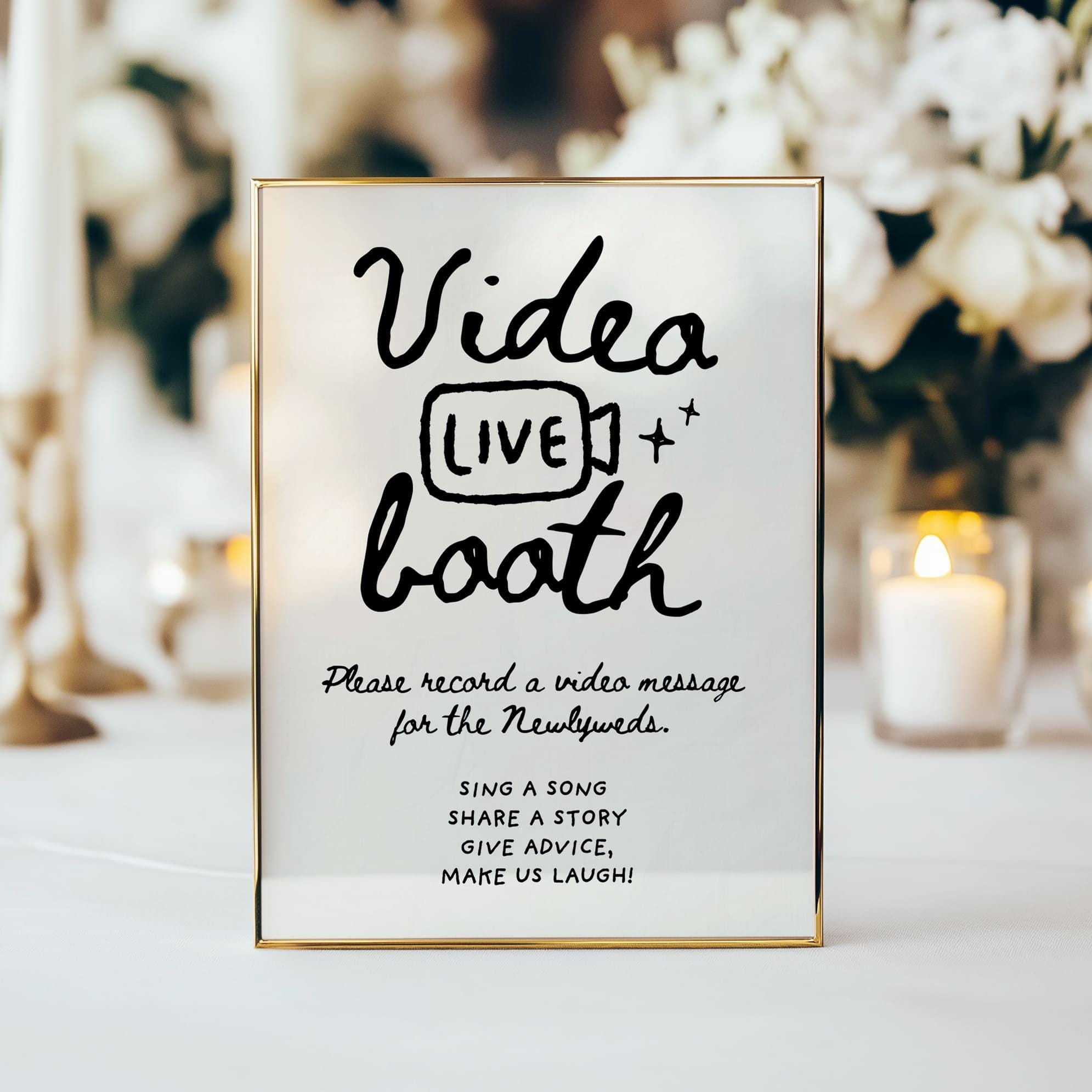 Video Guestbook Message Sign, Video Booth Sign Template, Whimsical Hand ...
