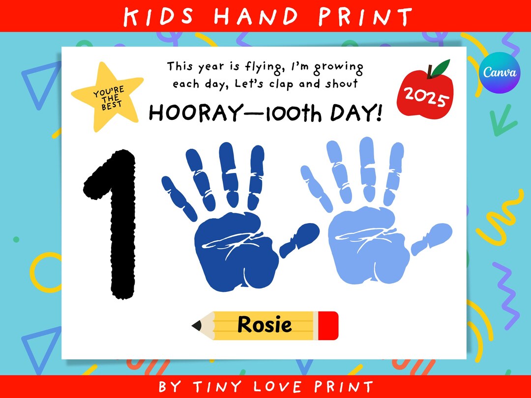 100 Days of School Kids Handprint Art for Classroom Activity, 100 Days ...