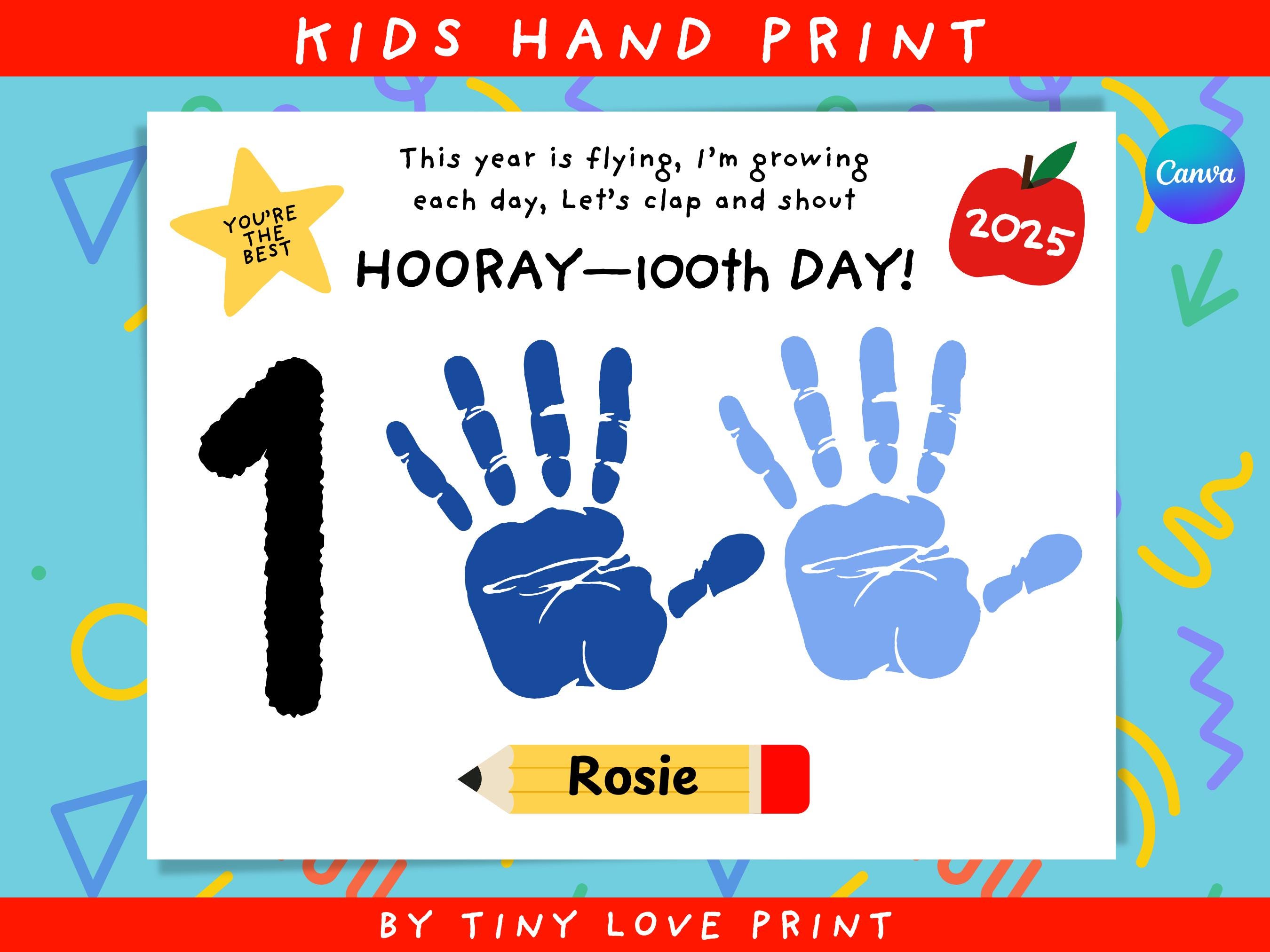 100 Days of School Kids Handprint Art for Classroom Activity, 100 Days ...