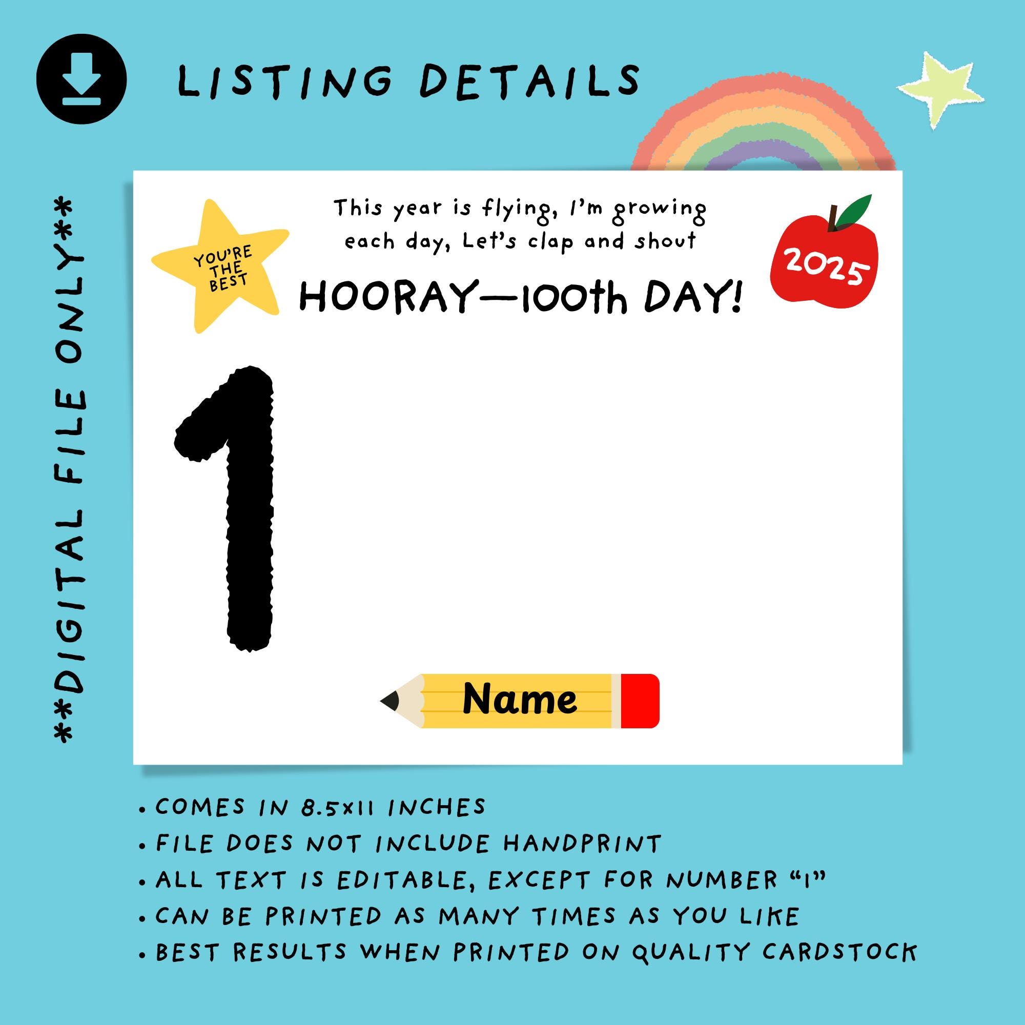 100 Days of School Kids Handprint Art for Classroom Activity, 100 Days ...