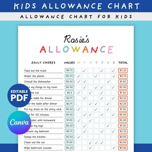 Allowance Chart for Kids, Kid Chore Chart, Allowance Tracker, Kid ...