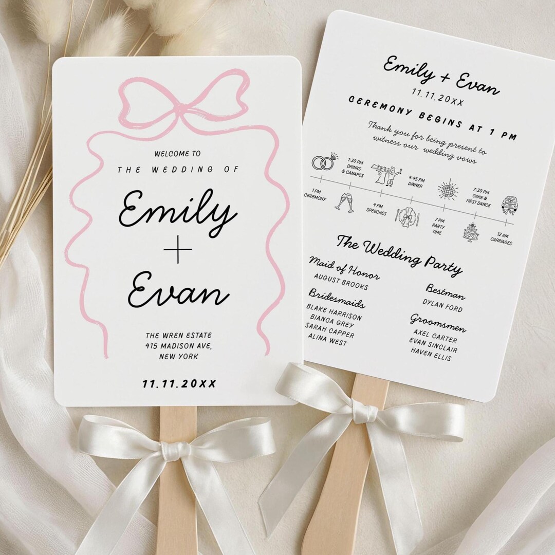 Hand Drawn Wedding Program Fans, Wedding Timeline Fan, Infographic Fan ...