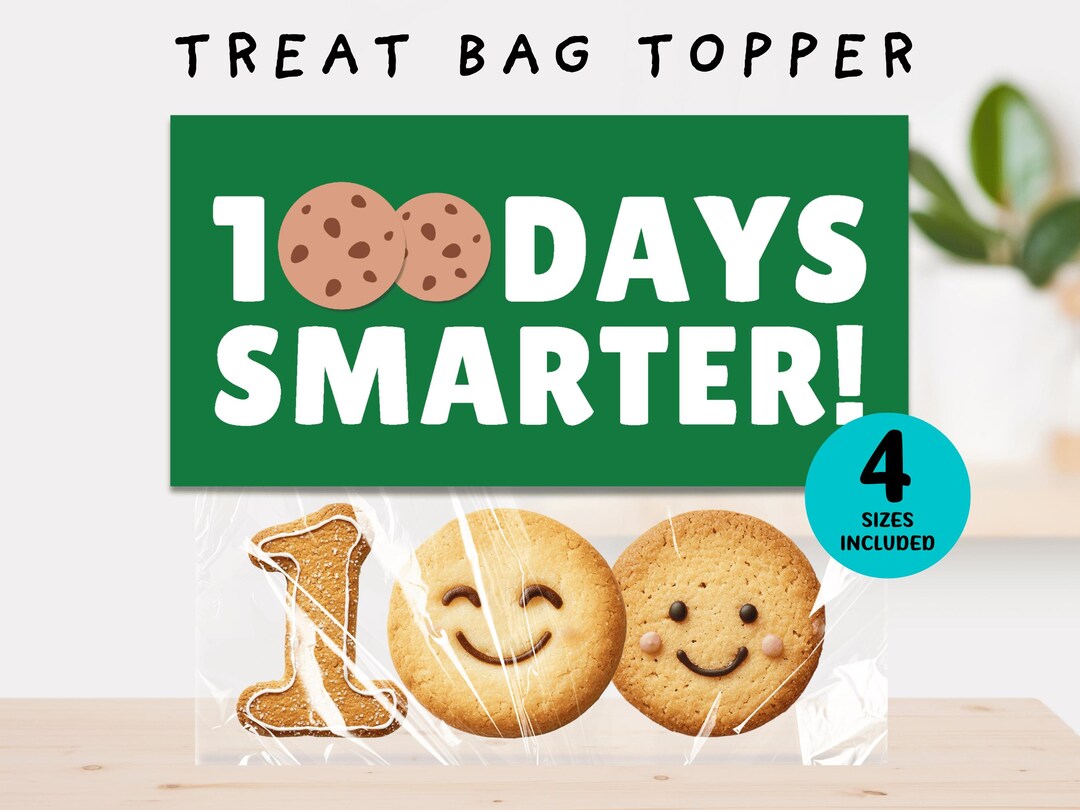 100 Days of School Treat Bag Topper, Classroom Treat Bags, Cookie Bag ...